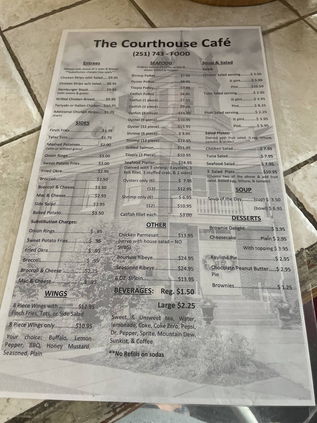 Menu at The Courthouse Cafe, Monroeville