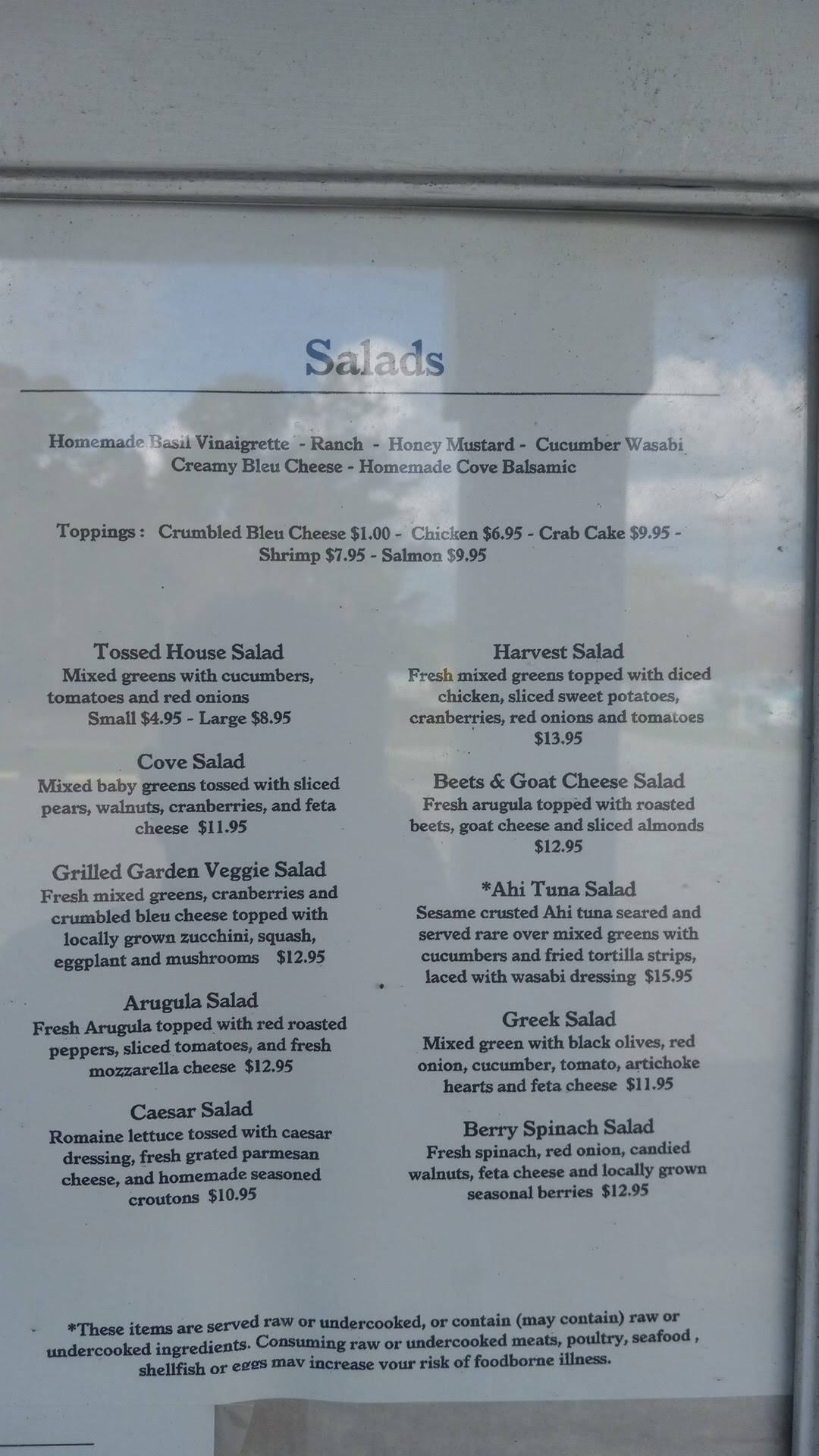 Menu at The Cove Restaurant, Holden Beach