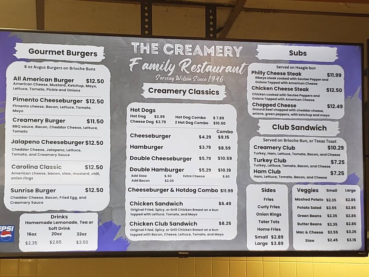 Menu at The Creamery Restaurant, Wilson