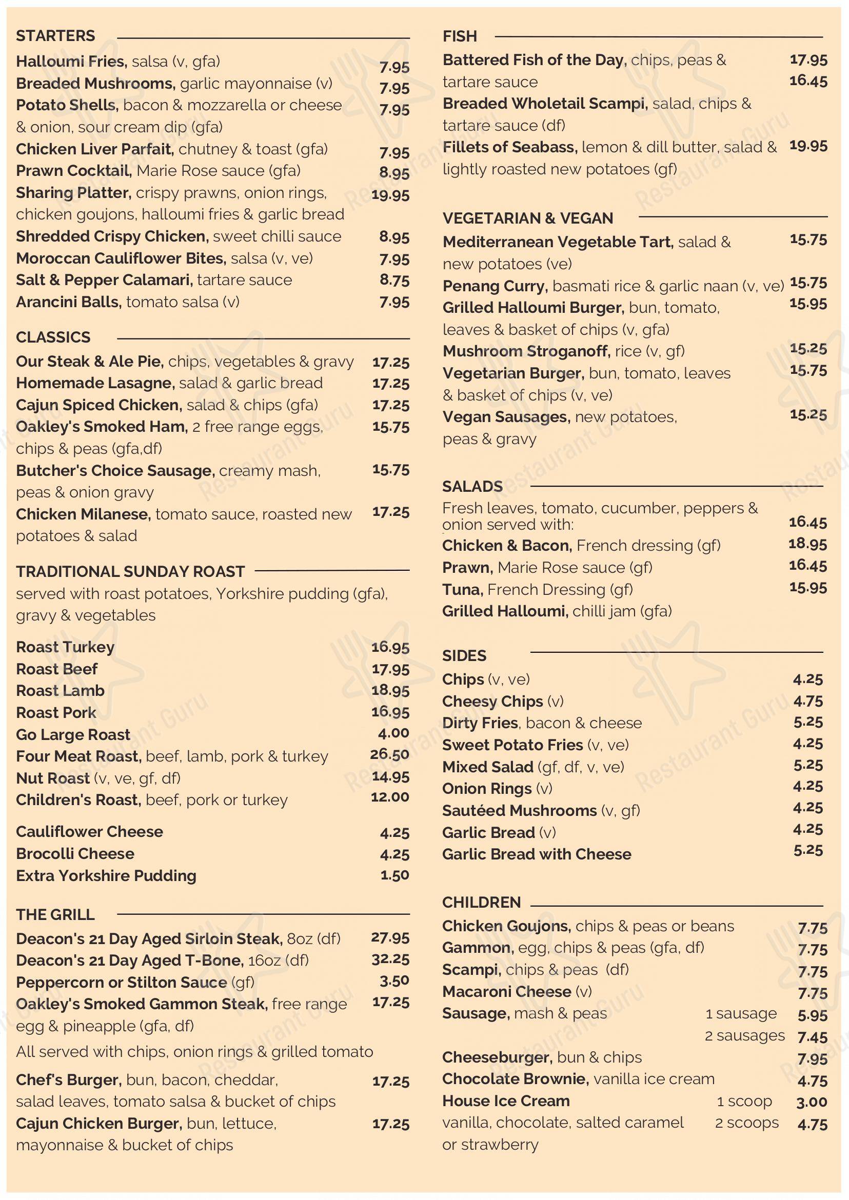 Menu at The Cross Keys restaurant, Pulloxhill