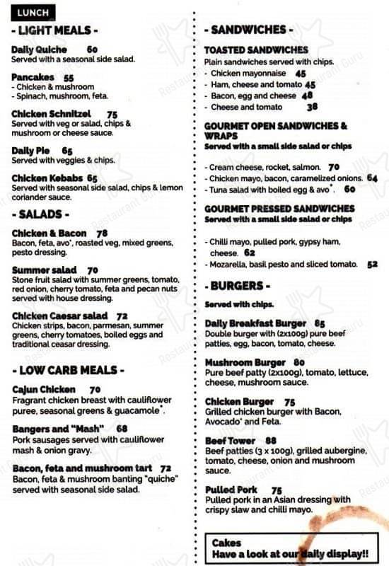 Menu at The Daily Coffee Cafe, Pretoria, Cnr. Mackenzie & 13th Streets