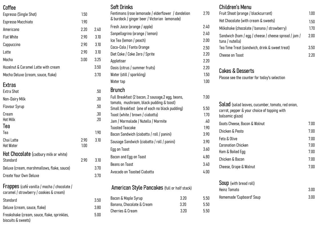 Menu at The Dancing Goat Coffee House, Hull