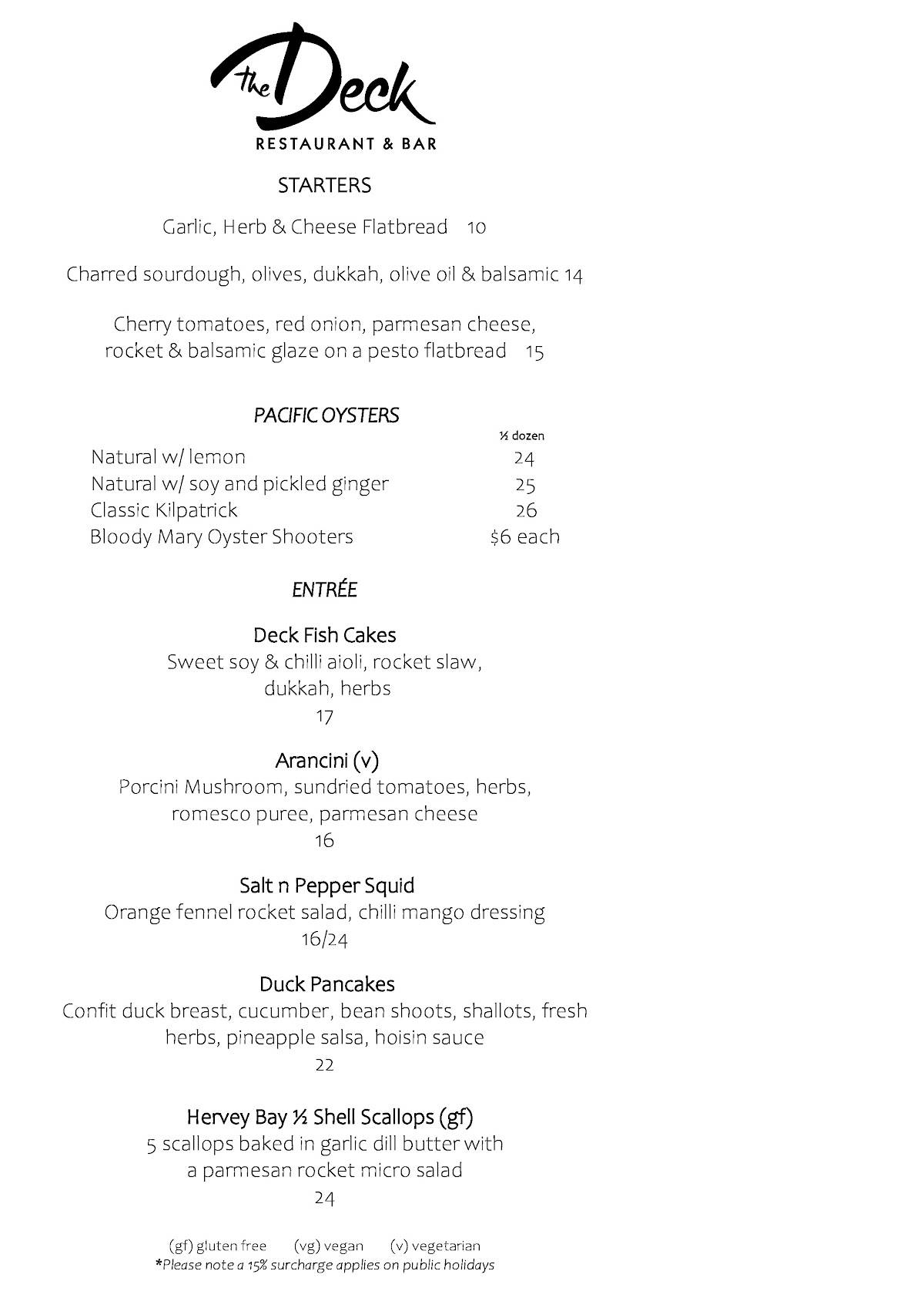Menu at The Deck Airlie Beach restaurant, Airlie Beach