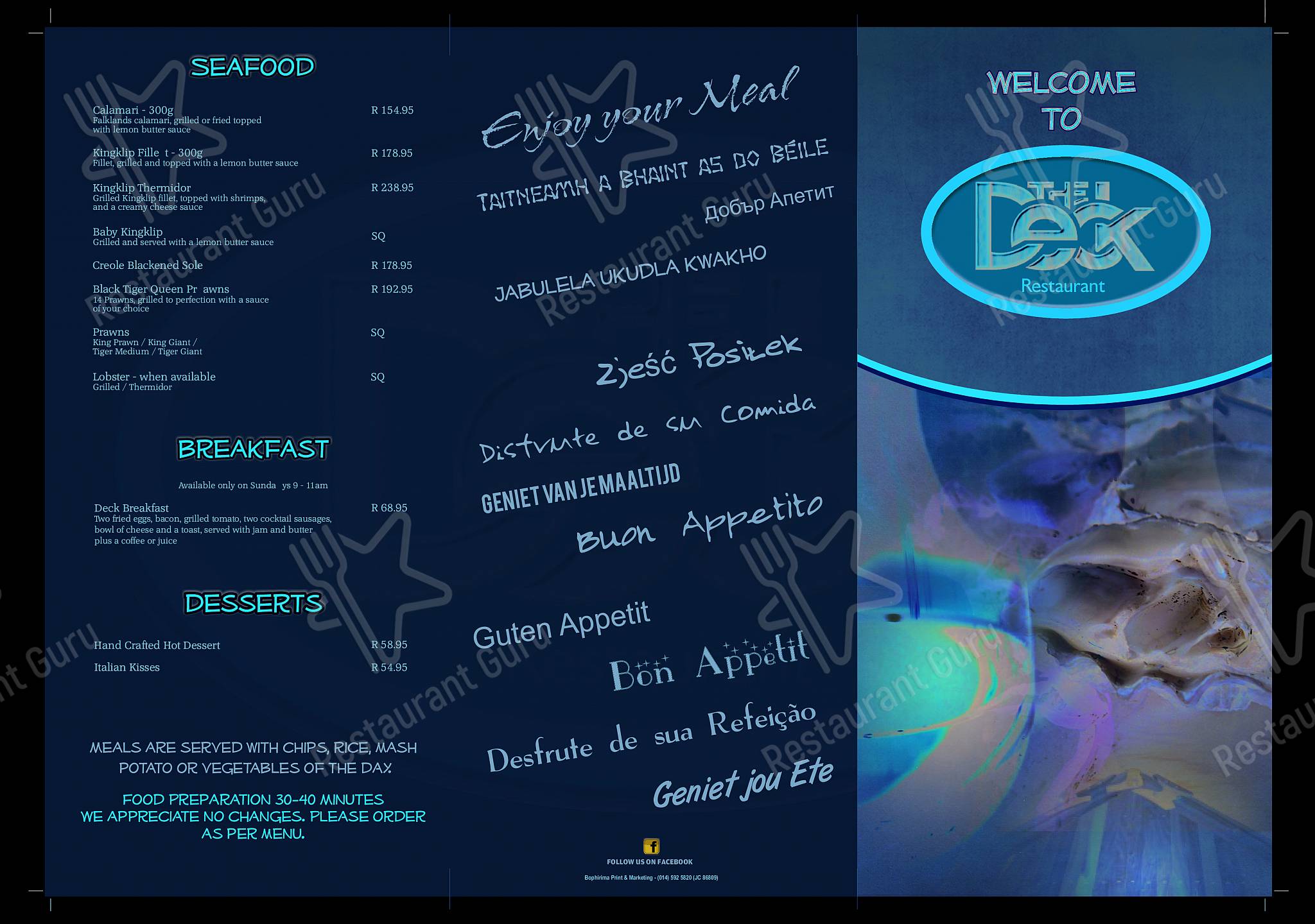 Menu at The Deck Restaurant, Rustenburg, R24 Hempton rd