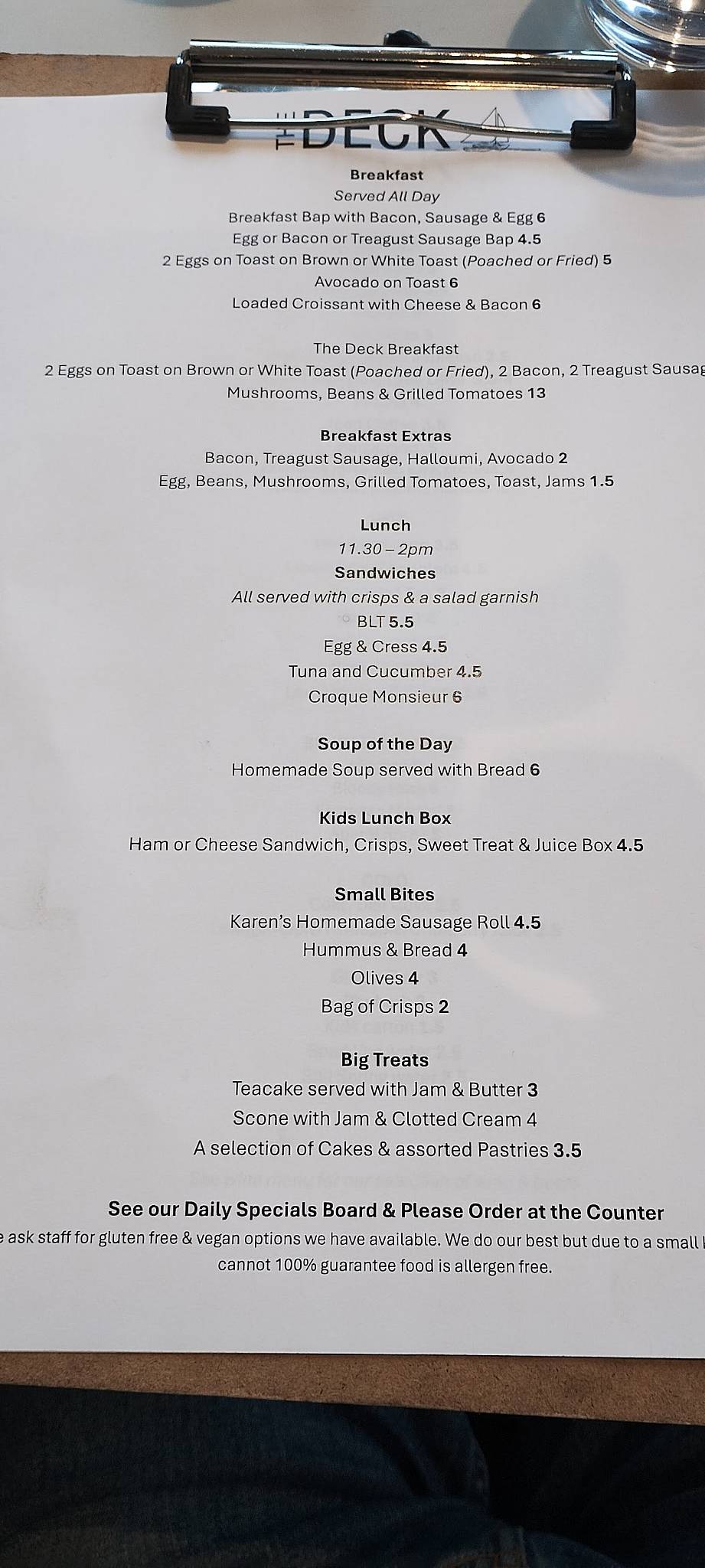 Menu at The Deck Emsworth restaurant, Emsworth