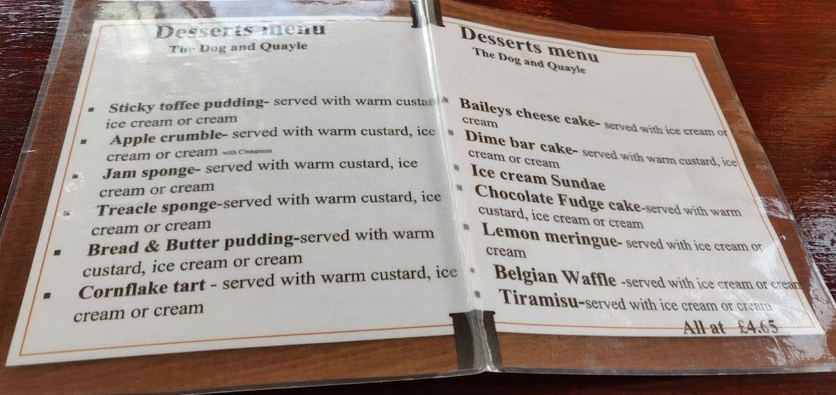 Menu at The Dog and Quayle restaurant, Nottingham
