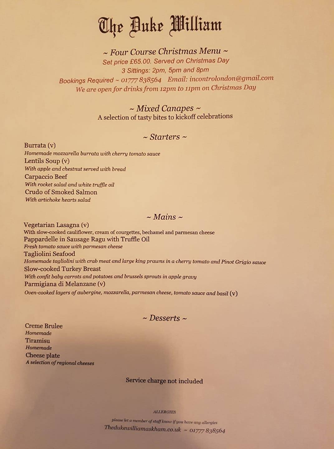 Menu at The Duke William pub & bar, Askham