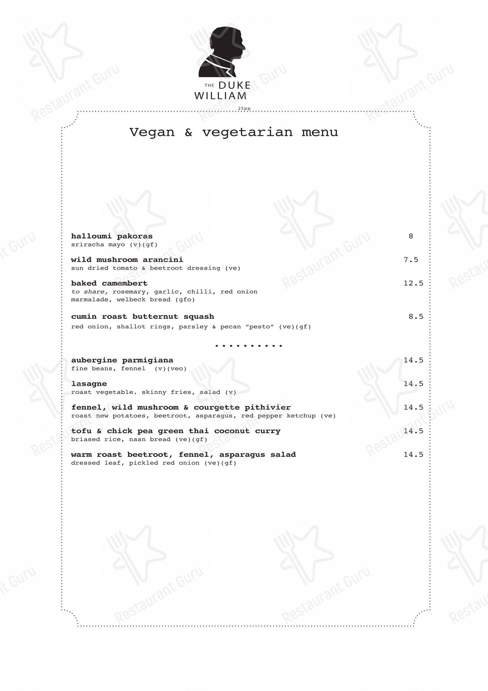Menu at The Duke William pub & bar, Askham