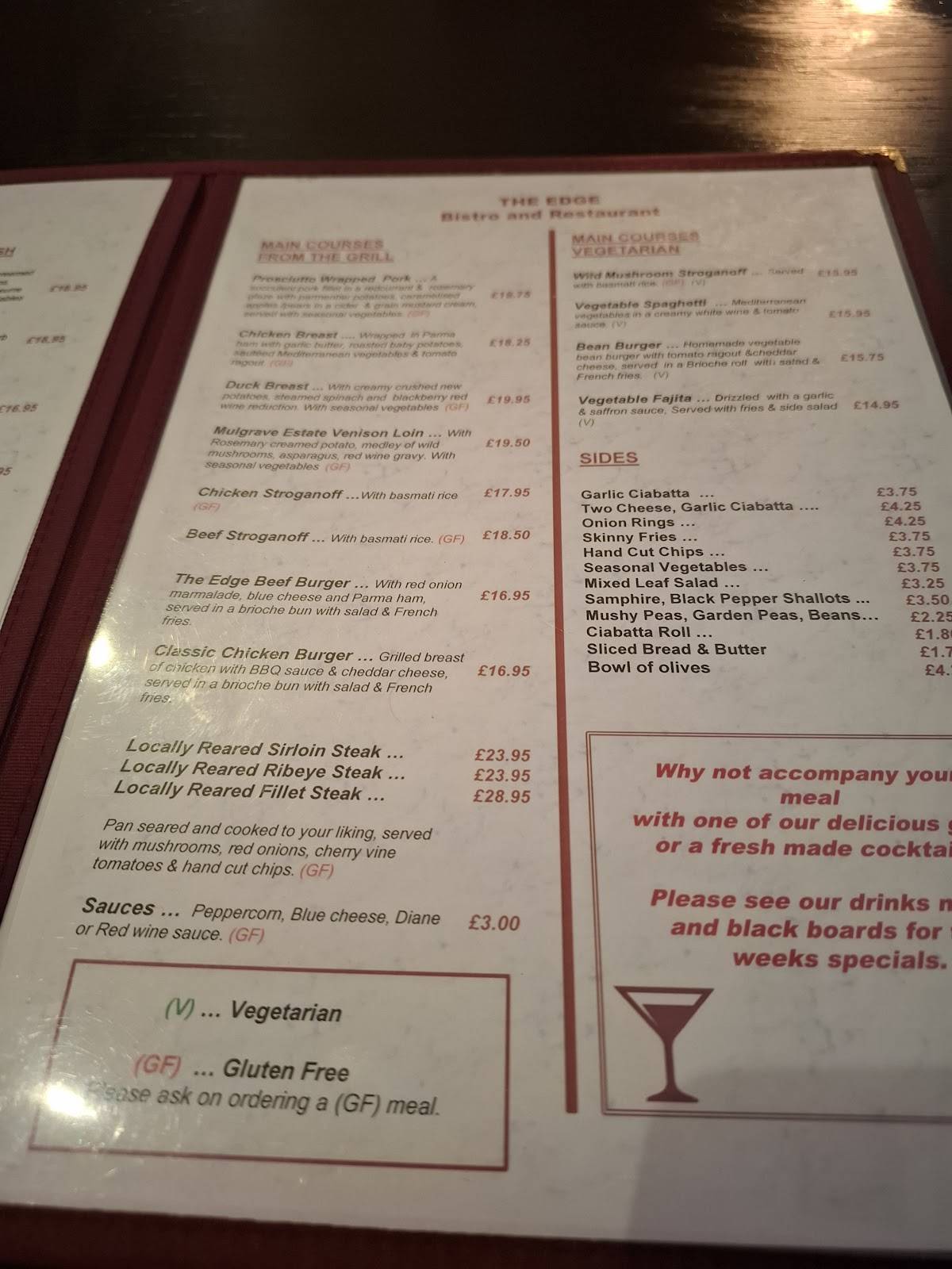 Menu at The Edge Restaurant, Whitby