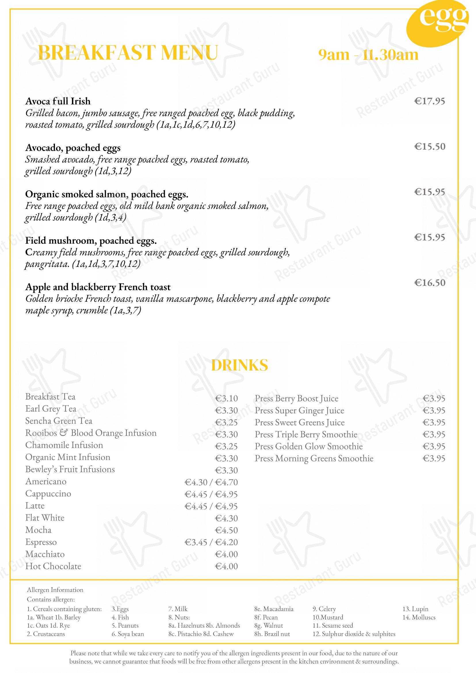 Menu at The Egg Cafe, Rathcoole, Naas Byp
