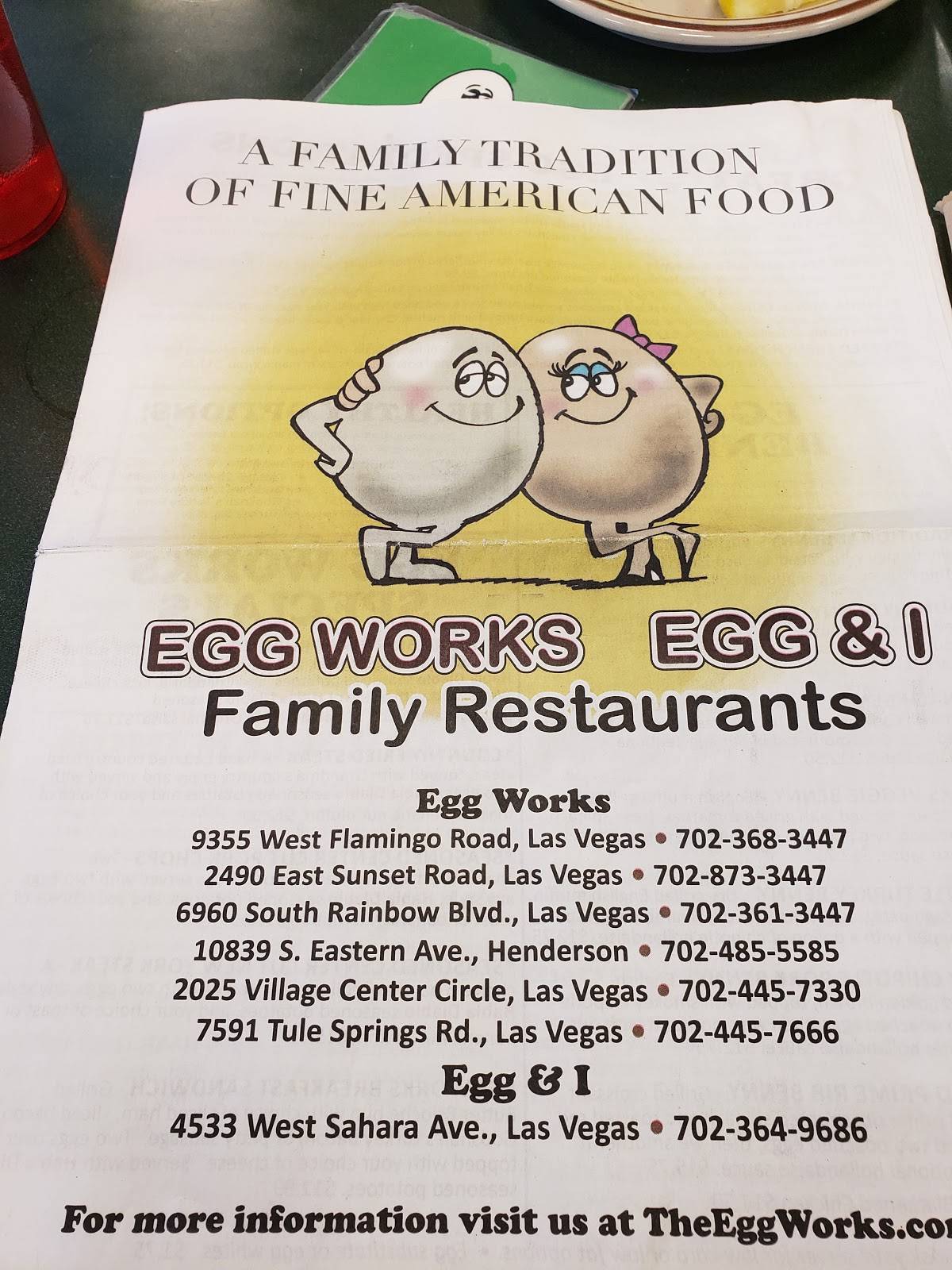 Menu at The Egg & I / Egg Works restaurant, Las Vegas