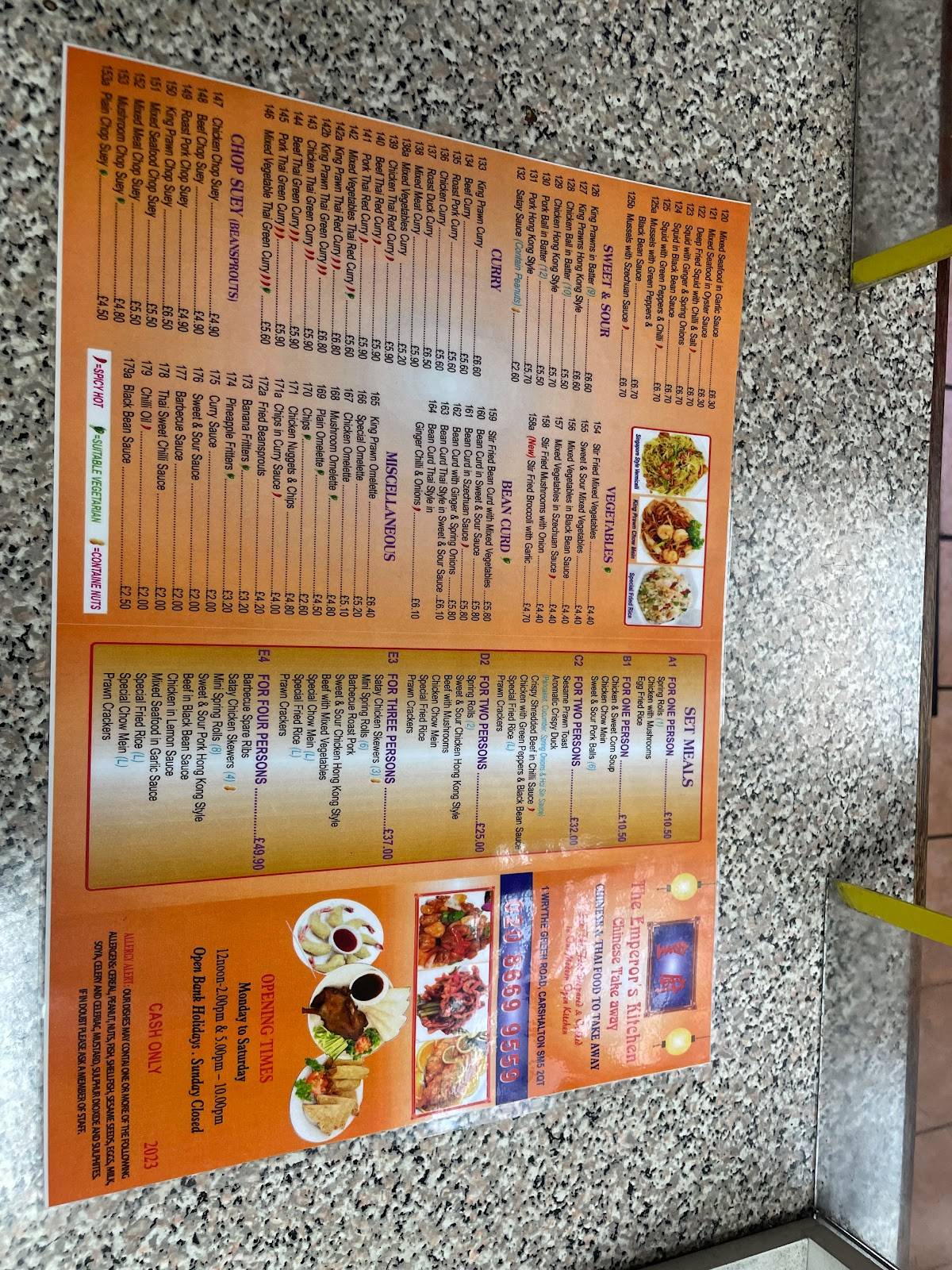Menu at The Emperor's Kitchen restaurant, Carshalton