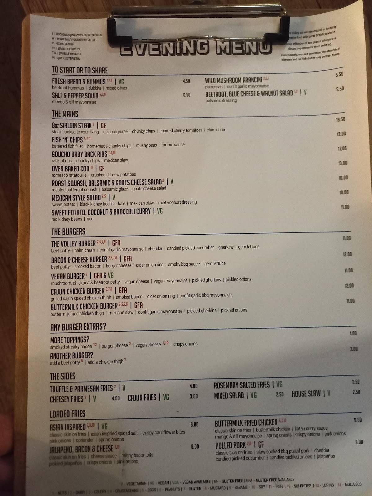Menu at The Famous Royal Navy Volunteer pub & bar, Bristol