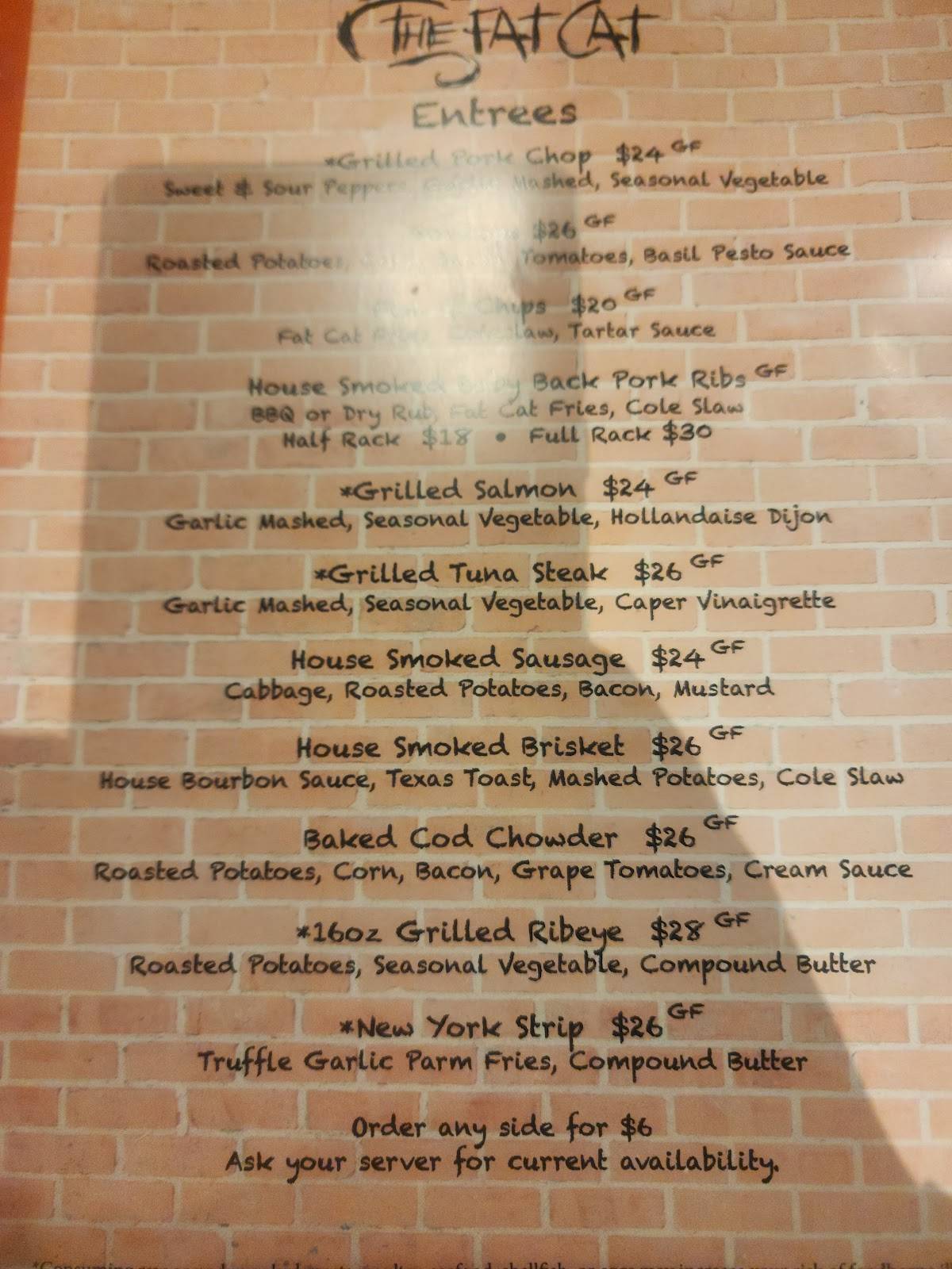 Menu at The Fat Cat restaurant, Quincy, Hancock St