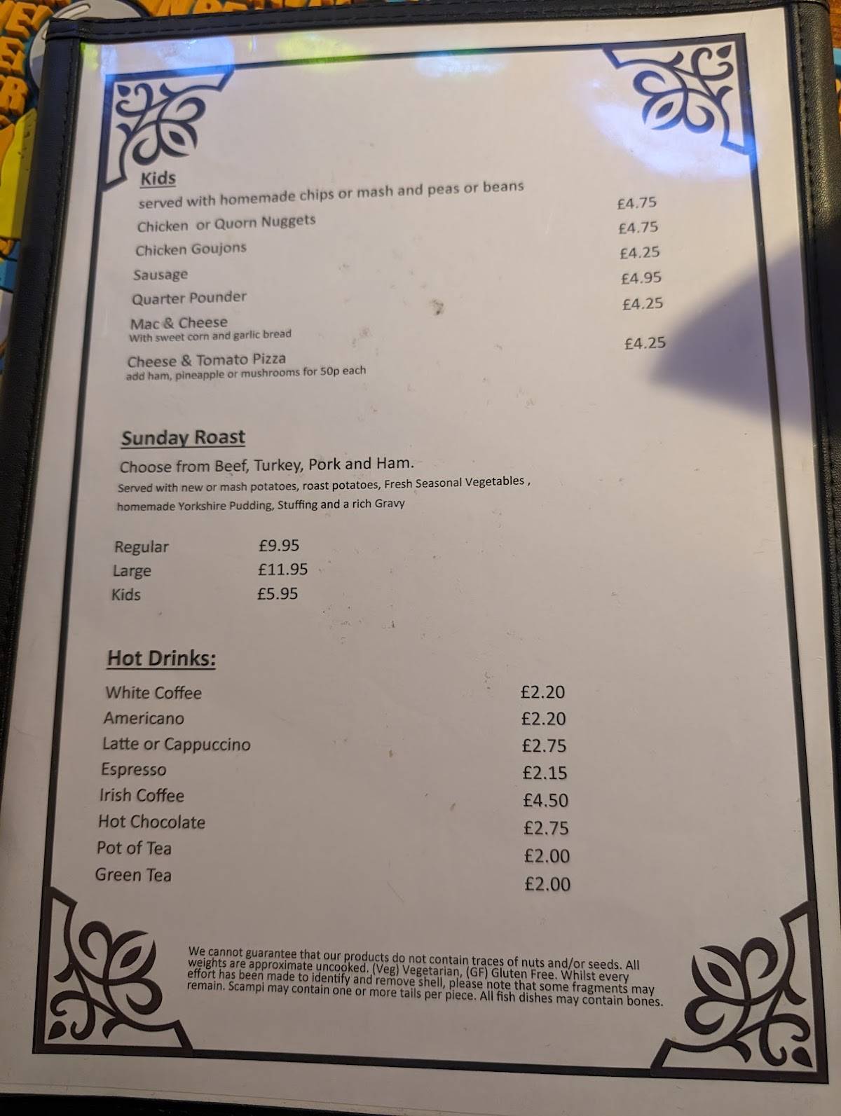 Menu at The Feathers Inn pub & bar, Lichfield