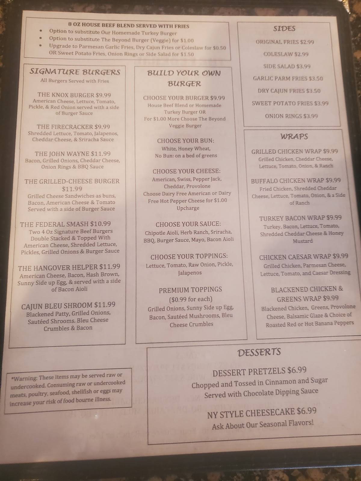 Menu at The Federal restaurant, Youngstown