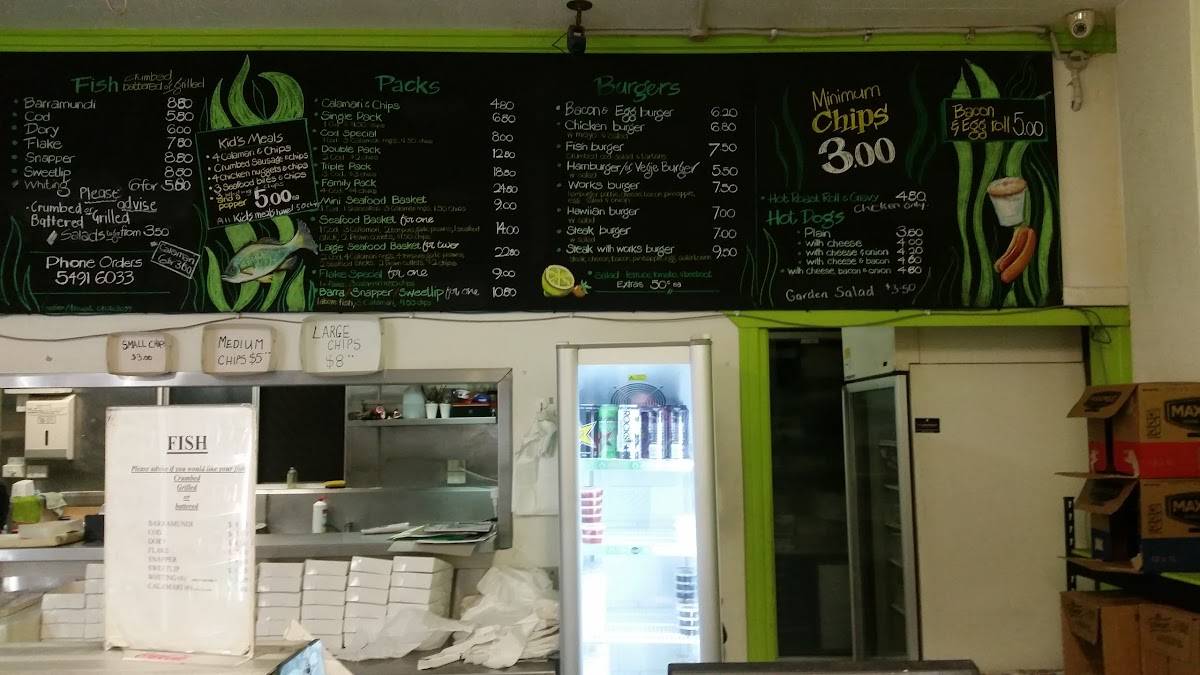 Menu at The Fish Bowl fast food, Moffat Beach