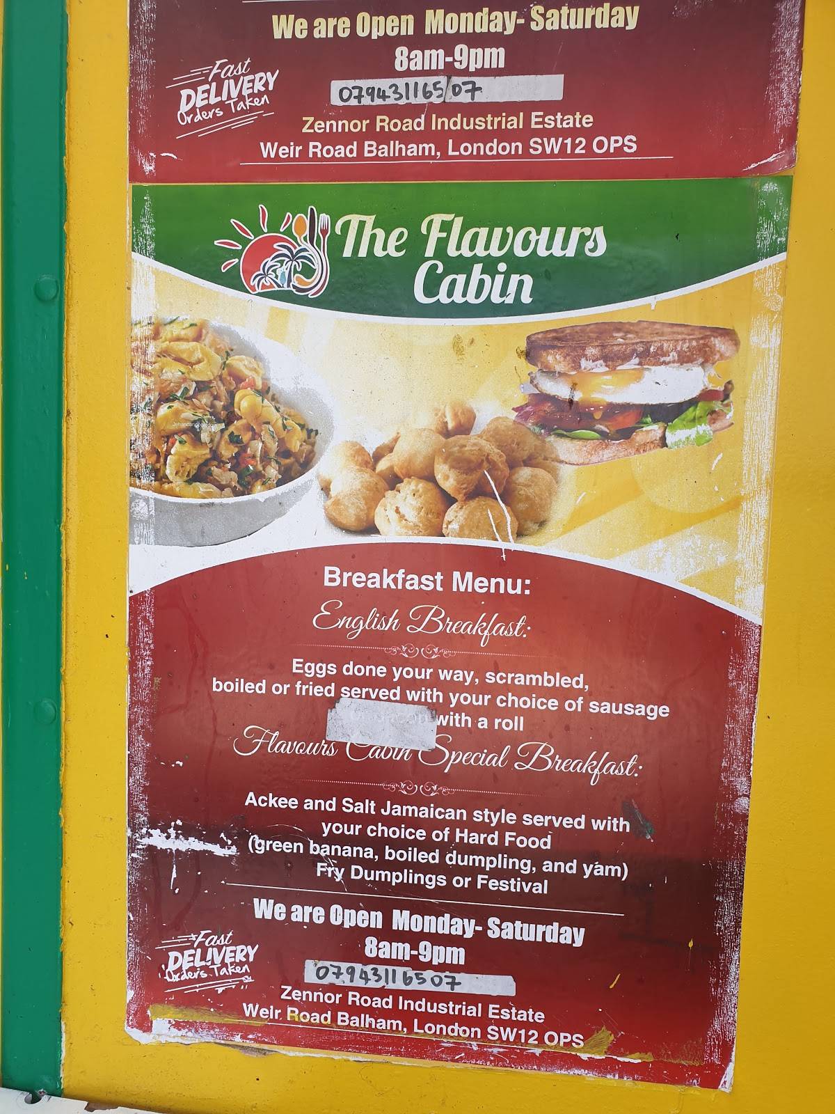 Menu at The Flavours Cabin restaurant, London