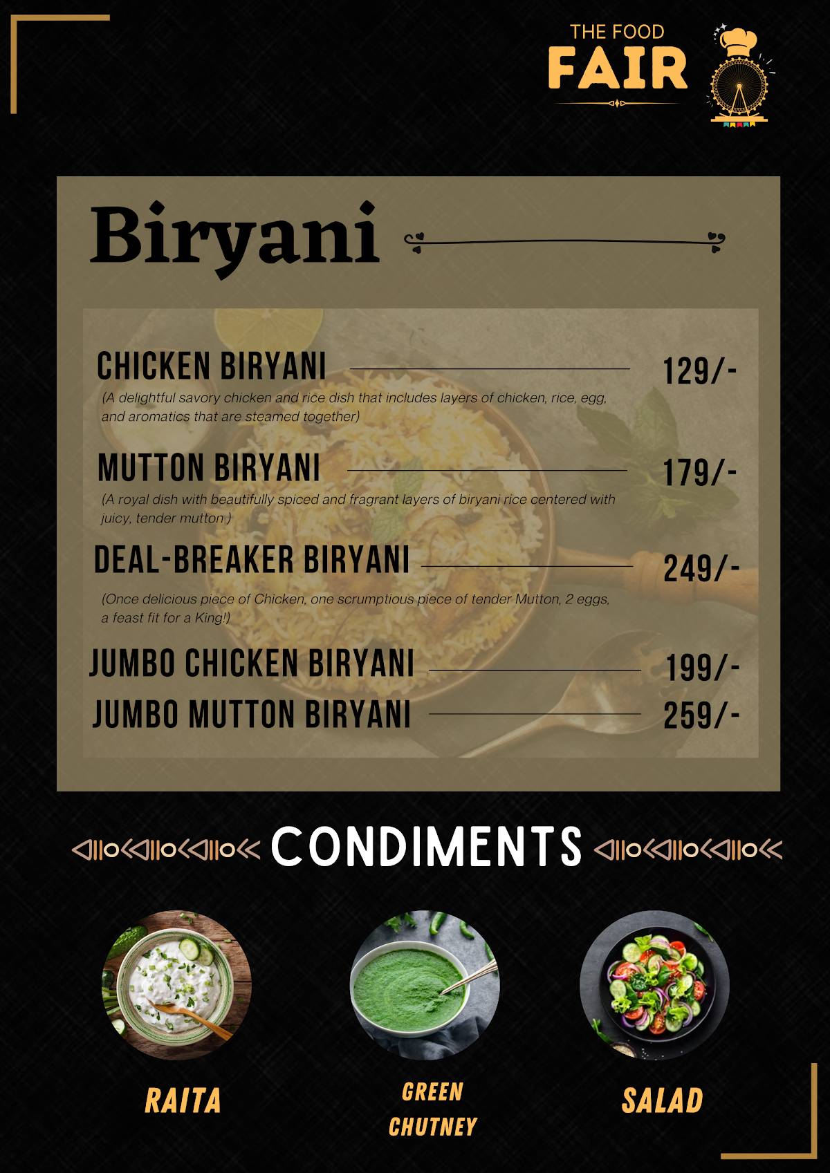 Menu at The Food Fair, Kolkata