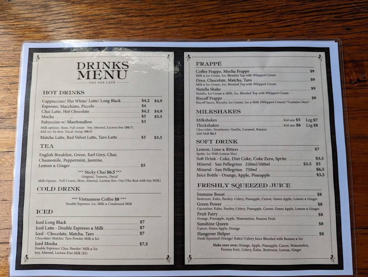 Menu at The Fox Cafe, Wahroonga, 2/178 Fox Valley Rd