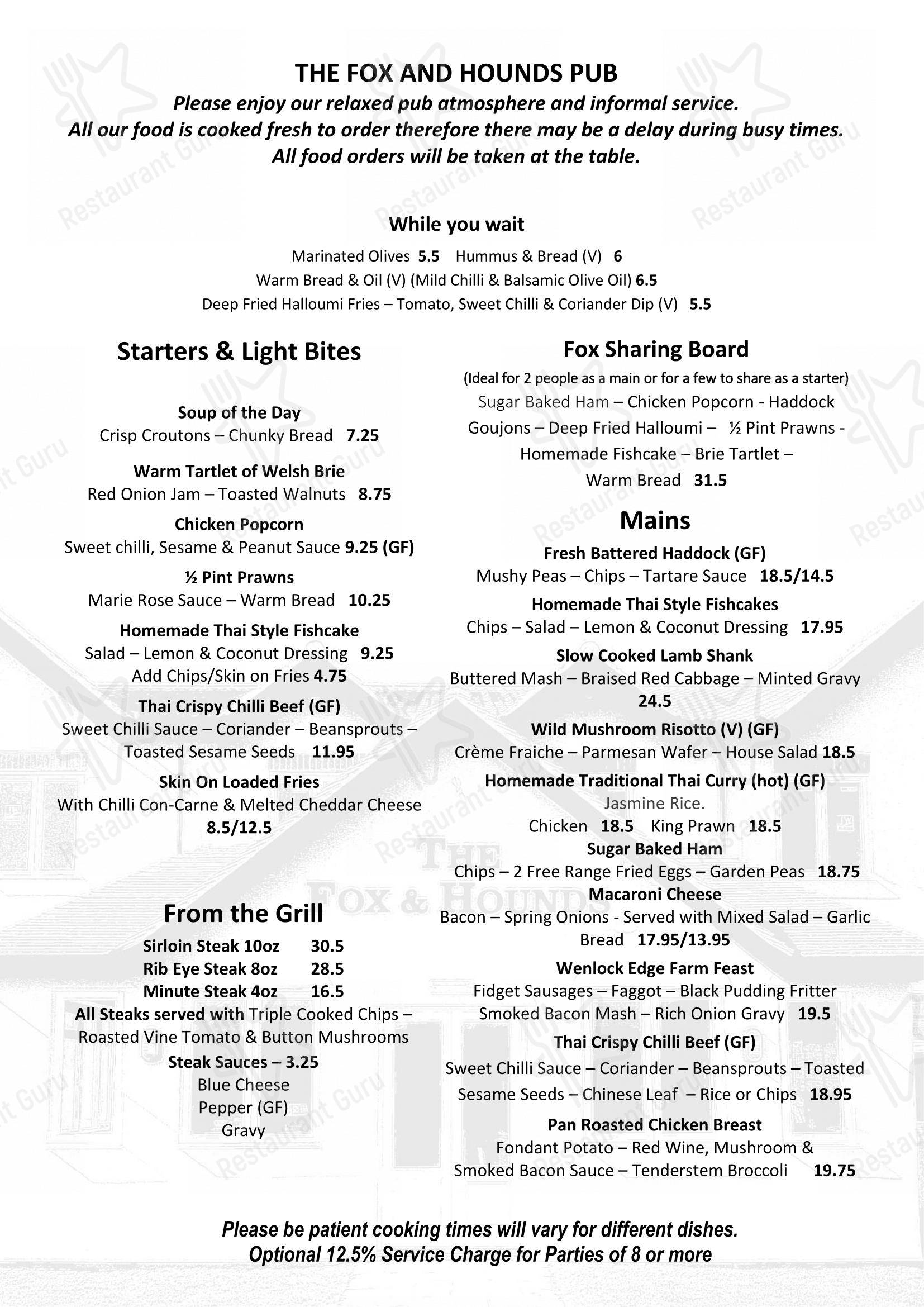 Menu at The Fox and Hounds pub & bar, Shawbury