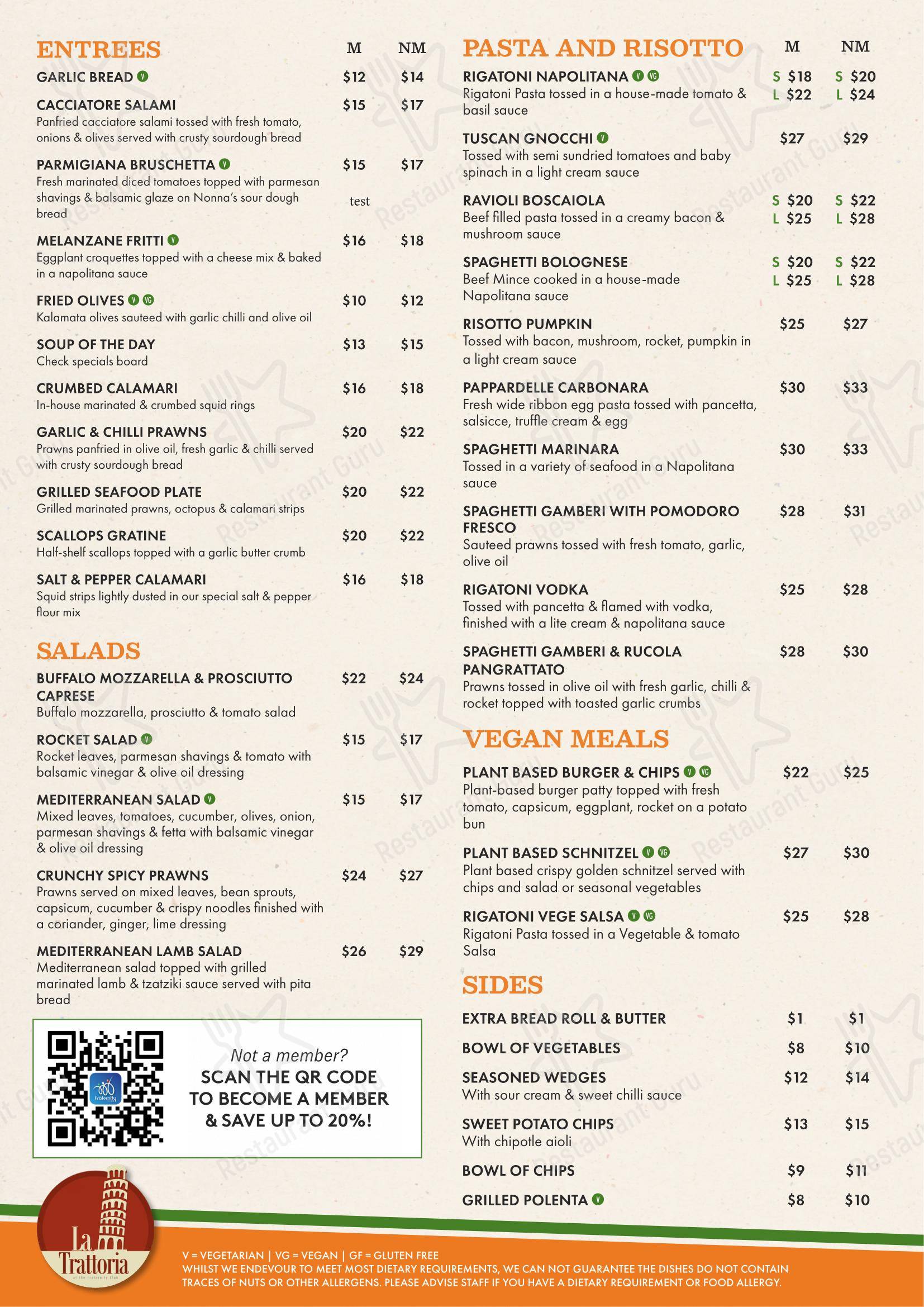 Menu at The Fraternity Club, Fairy Meadow