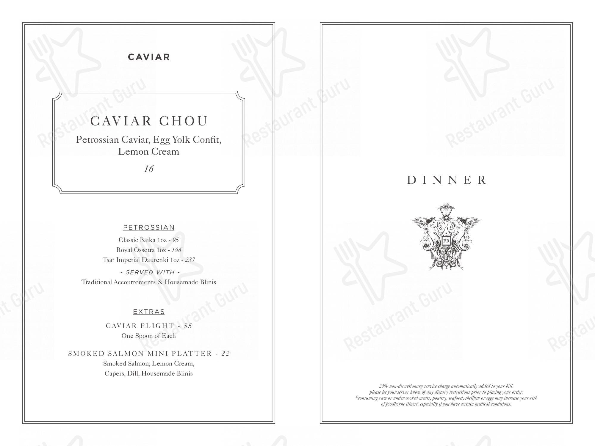 Menu at The French Room restaurant, Dallas, Commerce St