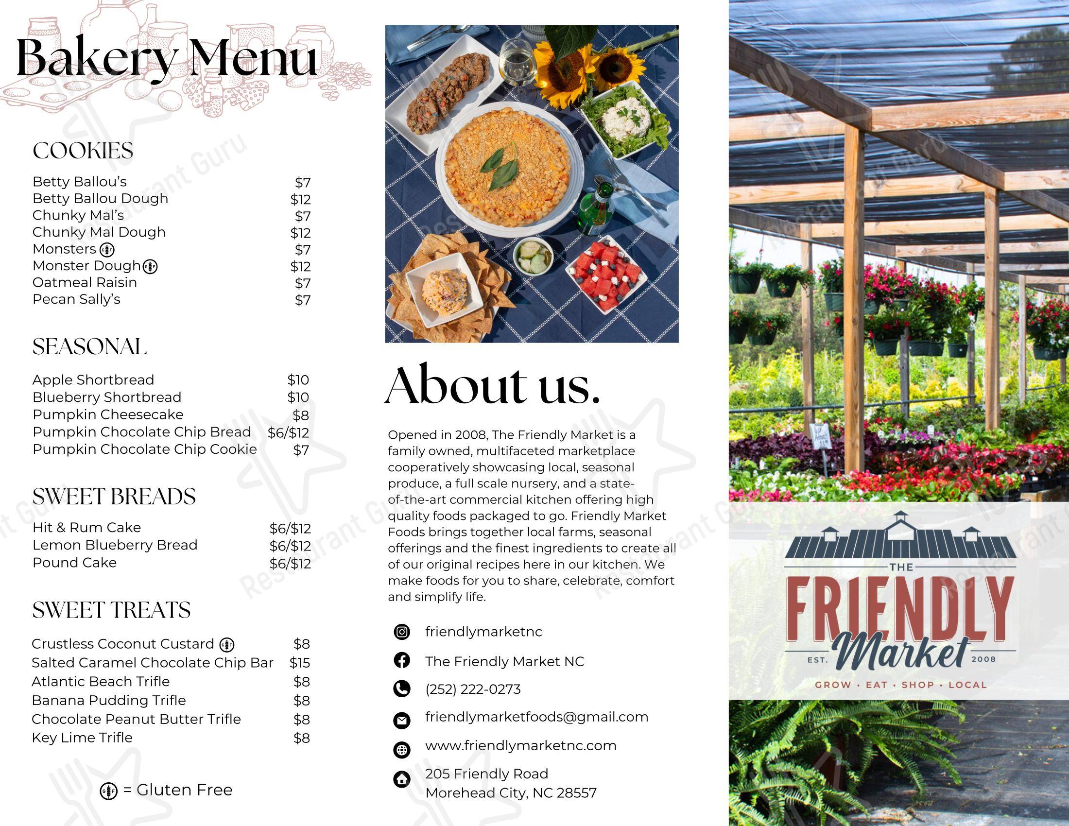 Menu at The Friendly Market restaurant, Morehead City