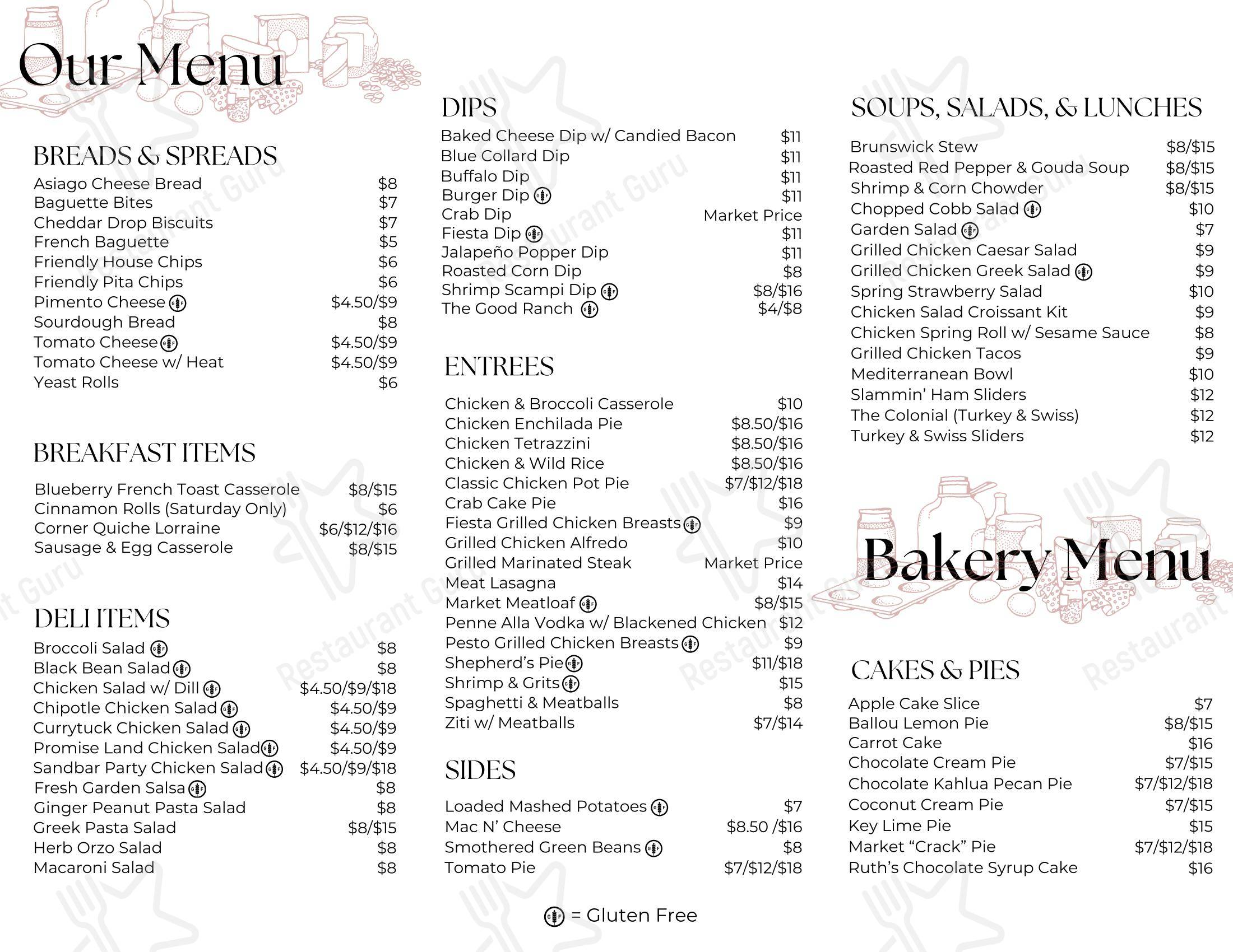Menu at The Friendly Market restaurant, Morehead City