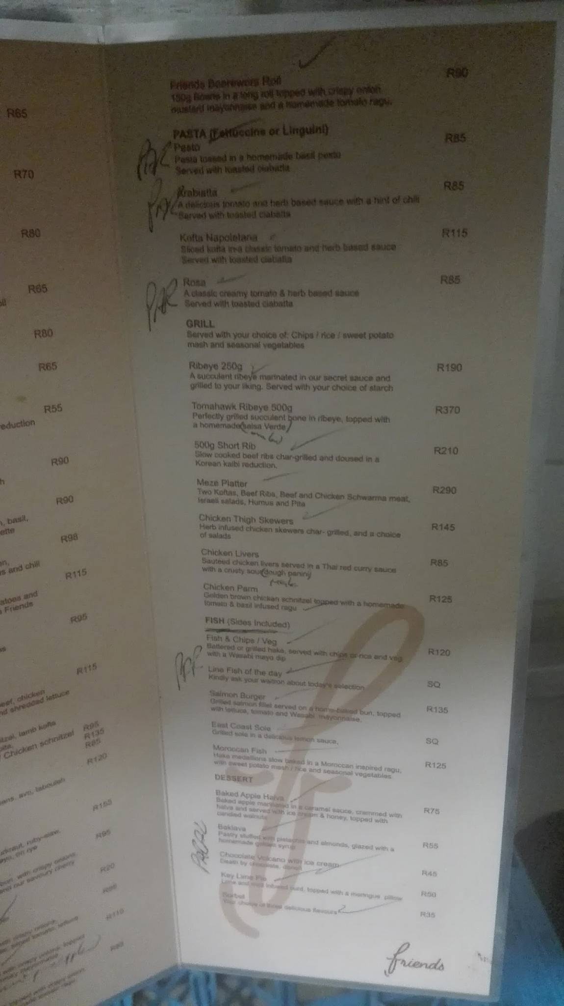 Menu at The Friends Bakery, Johannesburg, 17 Anne St