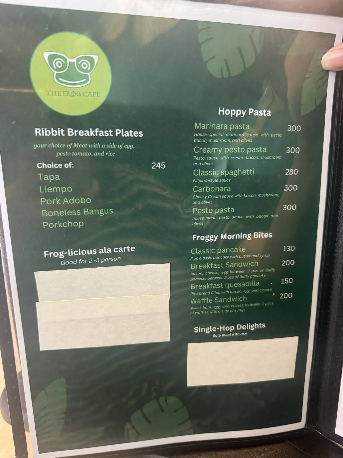 Menu at The Frog Cafe, Quezon City