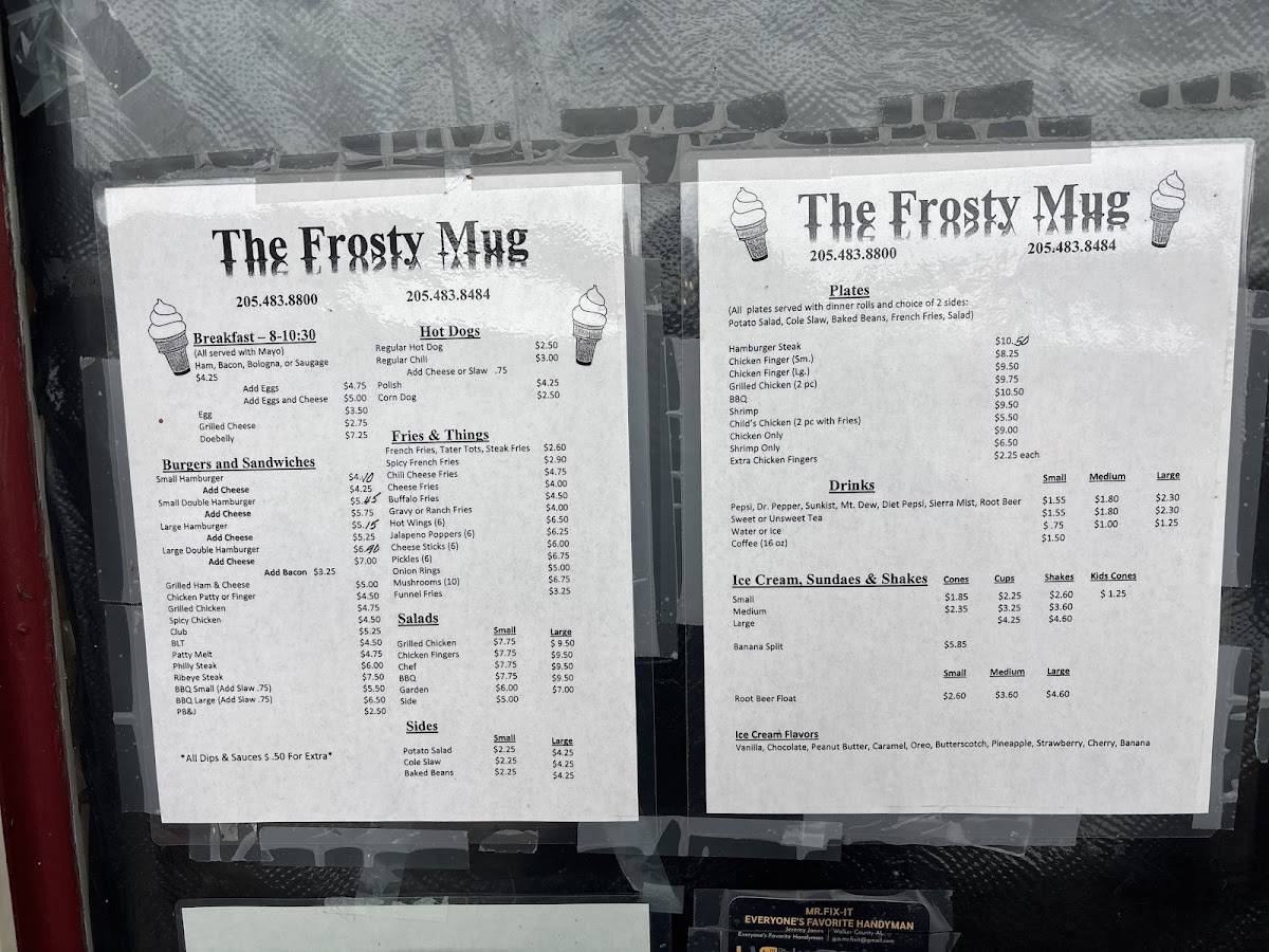 Menu at The Frosty Mug restaurant, Cordova