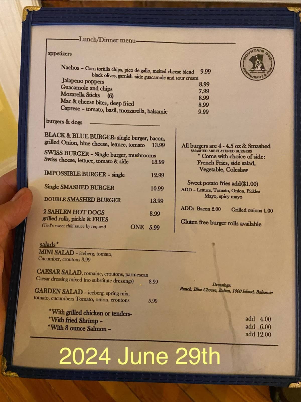Menu at The Gables Inn Mountain Dog Restaurant & Pub, Westport