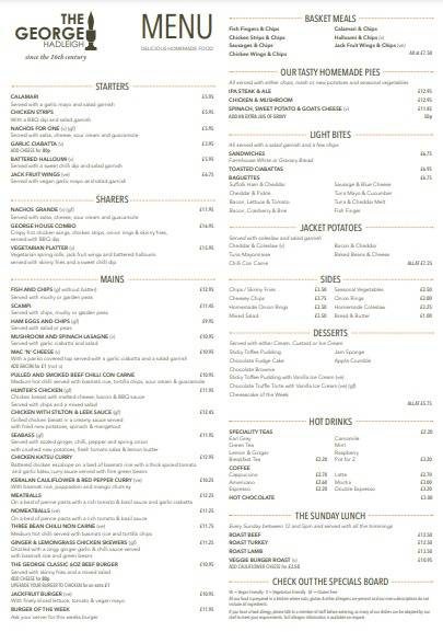 Menu at The George pub & bar, Hadleigh, 52 High St
