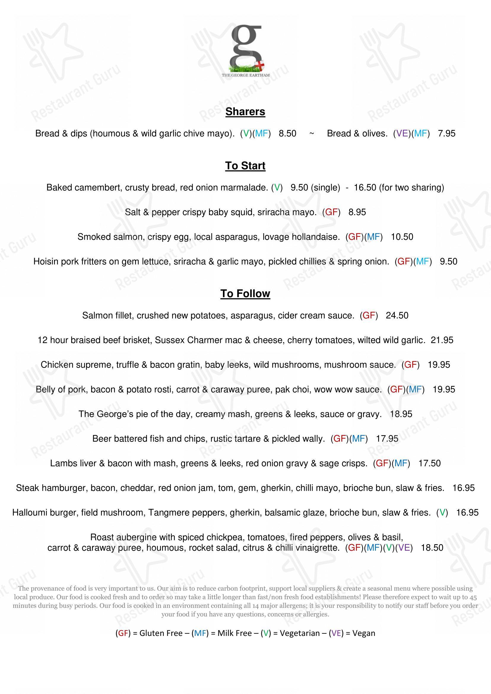 Menu at The George pub & bar, Eartham, The George