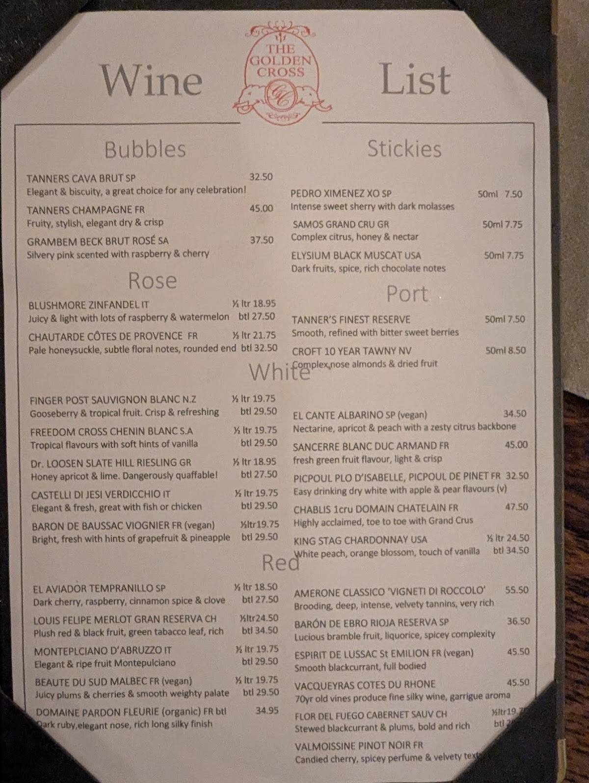 Menu at The Golden Cross pub & bar, Shrewsbury