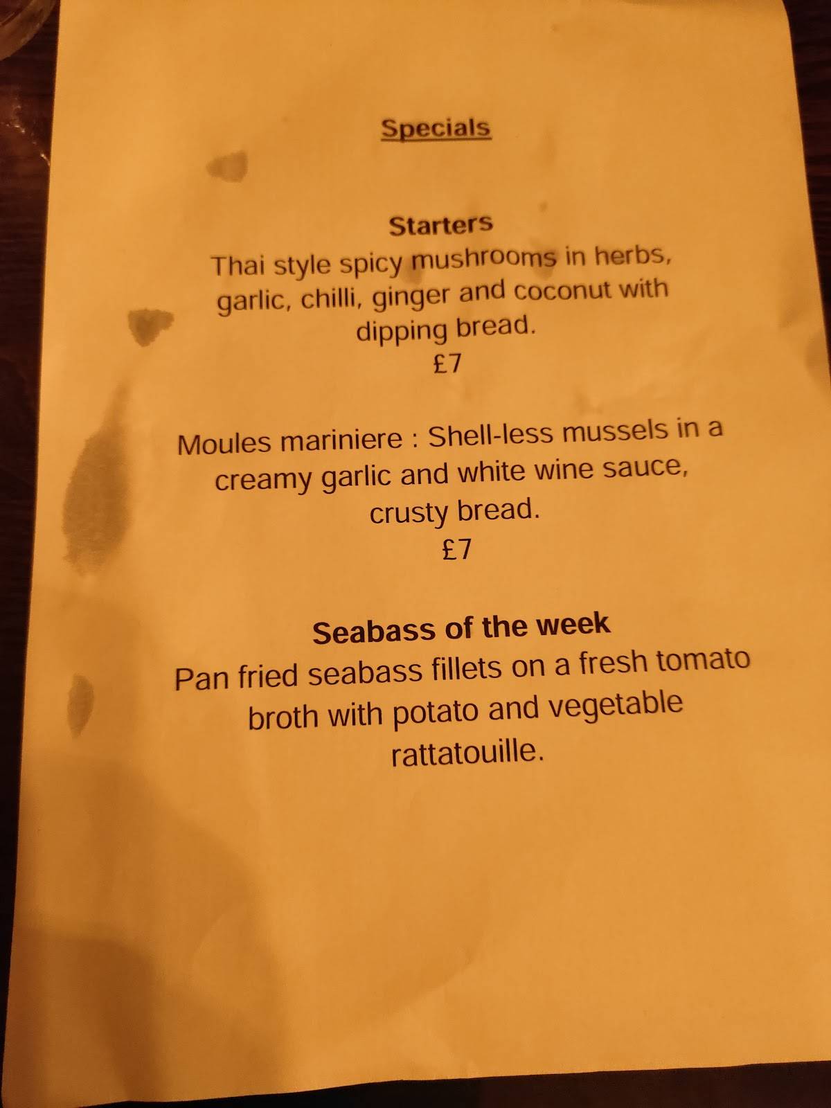Menu at The Golden Fleece pub & bar, Elland, Lindley Rd