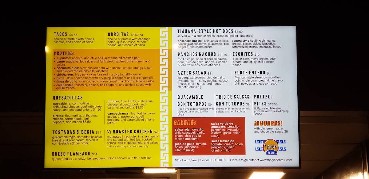 Menu at The Golden Mill pub & bar, Golden