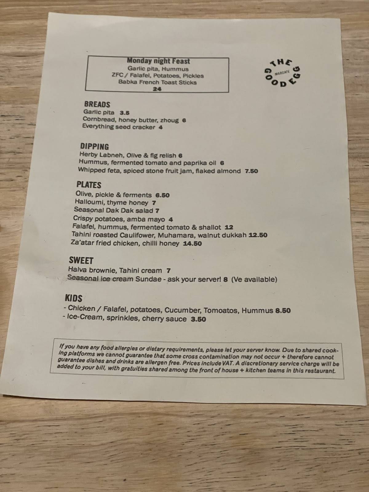 Menu at The Good Egg Neighbourhood Restaurant Margate, Margate