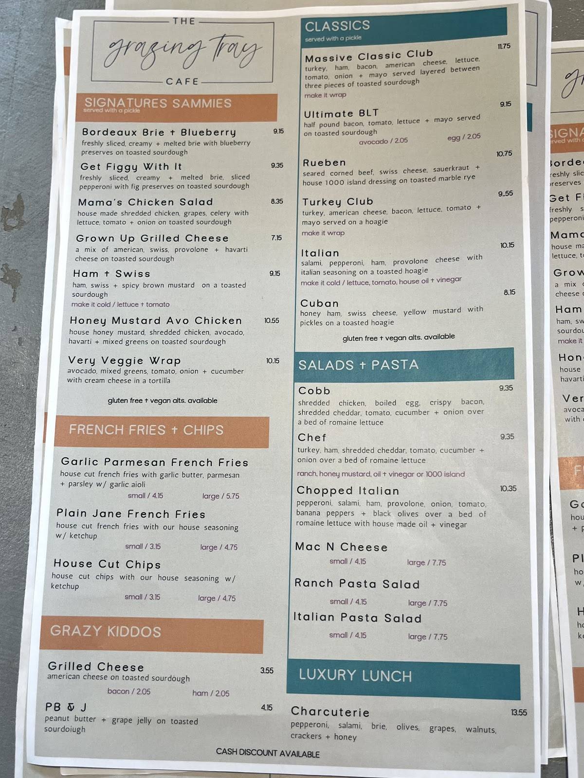 Menu at The Grazing Tray Cafe, Jacksonville