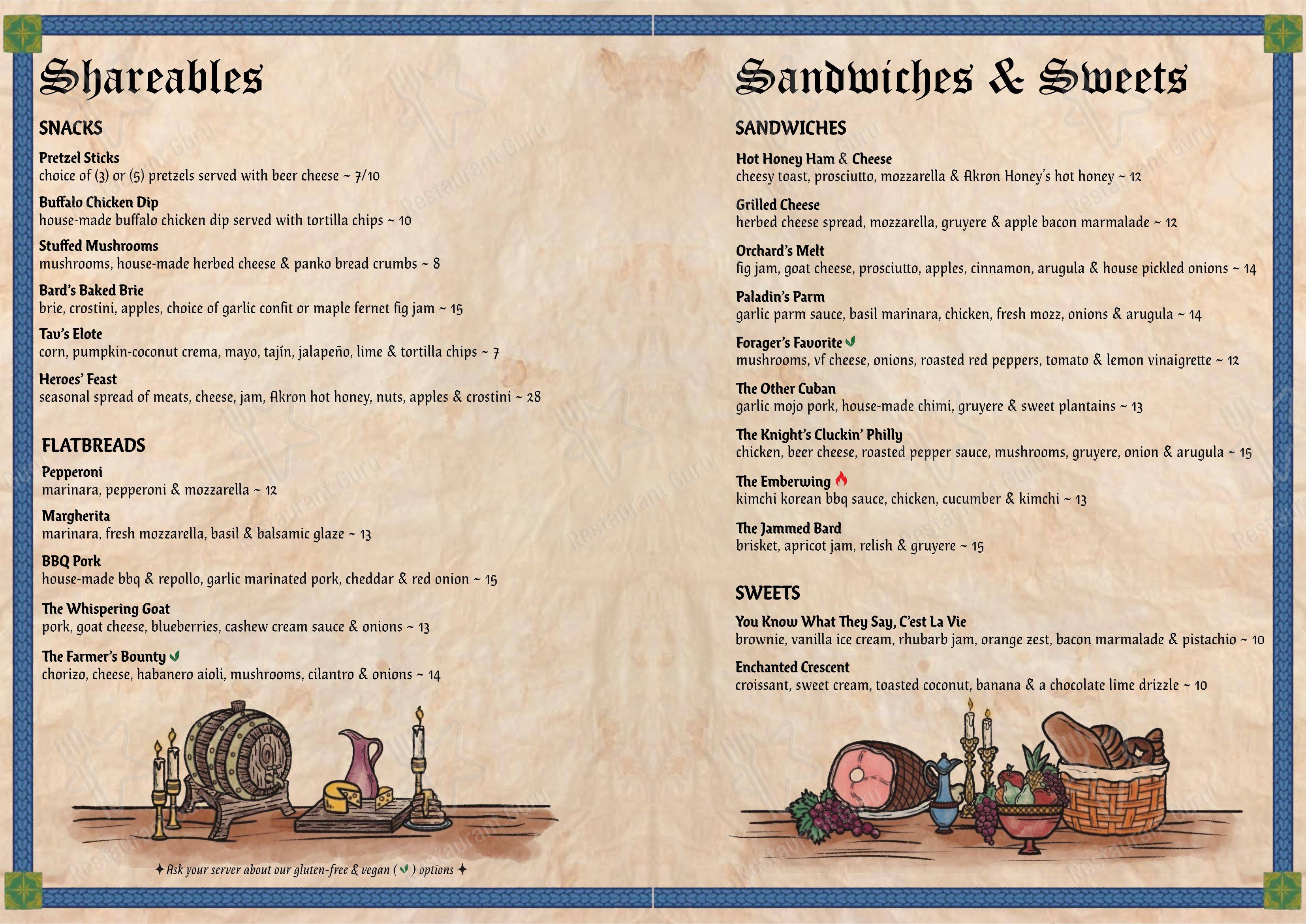 Menu at The Green Dragon Inn pub & bar, Akron