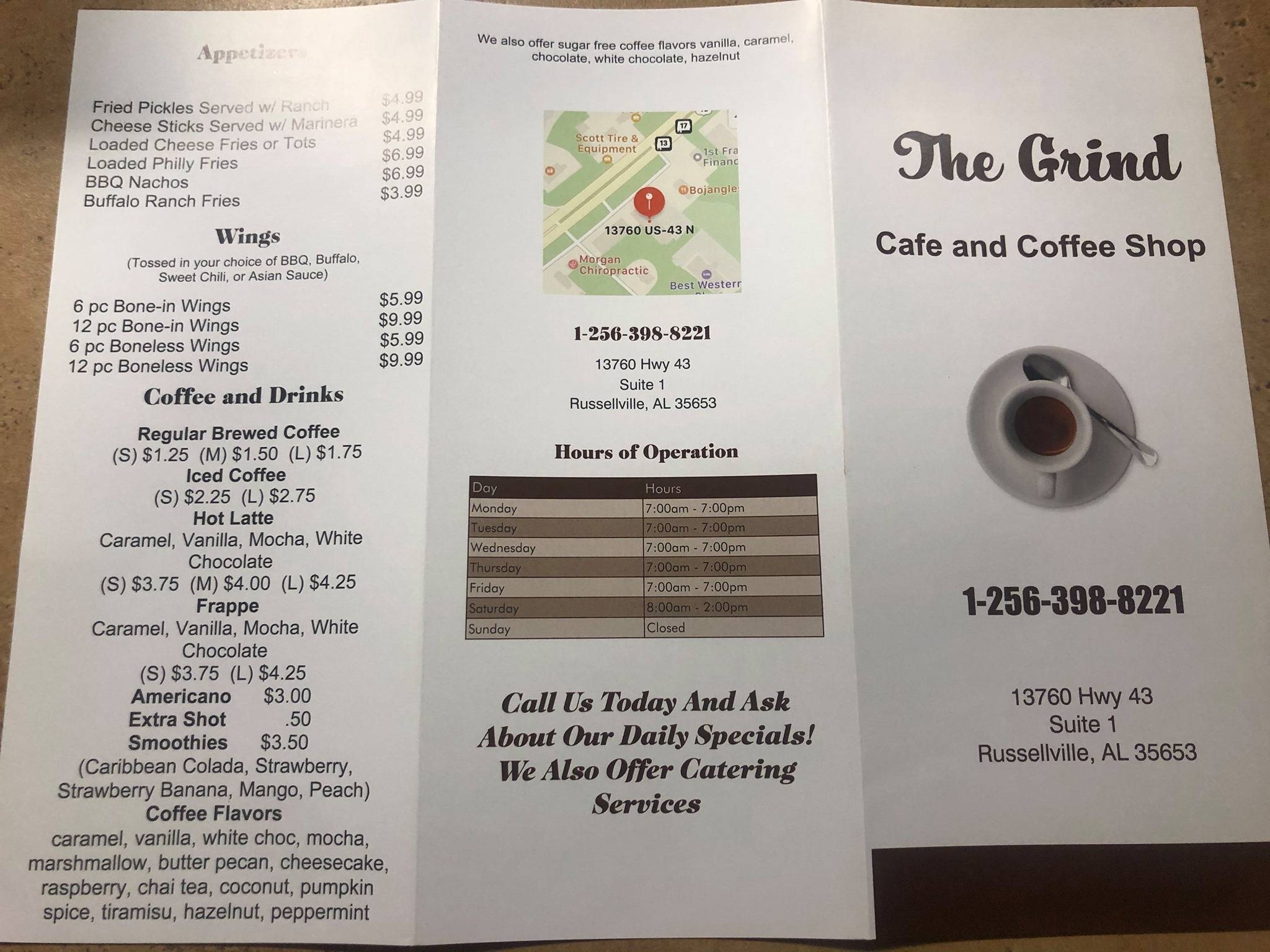 Menu at The Grind Cafe and Coffee Shop, Russellville