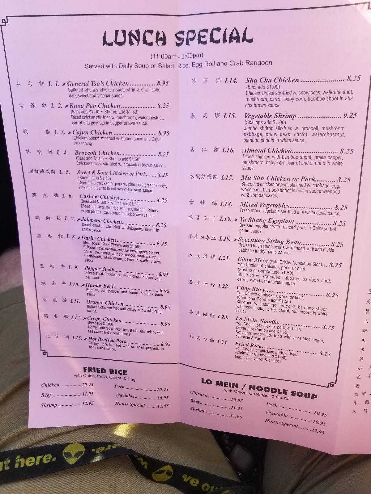 Menu at The Han Dynasty restaurant, Fort Wayne