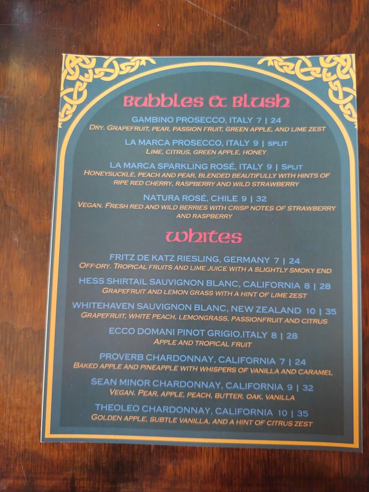 Menu at The Harp pub & bar, Wilmington