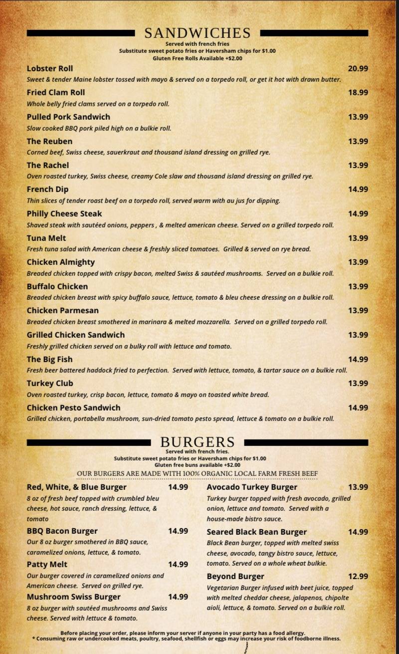 Menu at The Haversham restaurant, Westerly