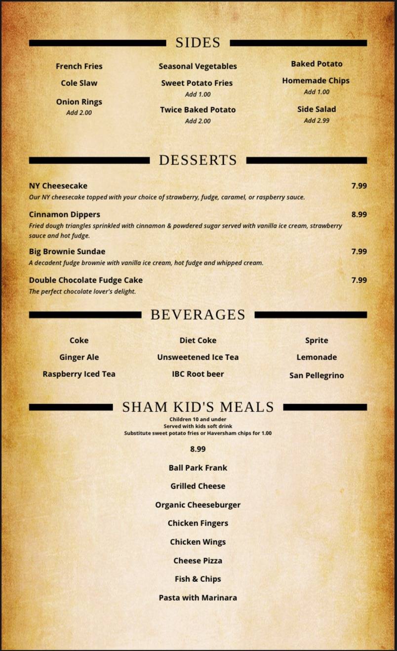Menu at The Haversham restaurant, Westerly