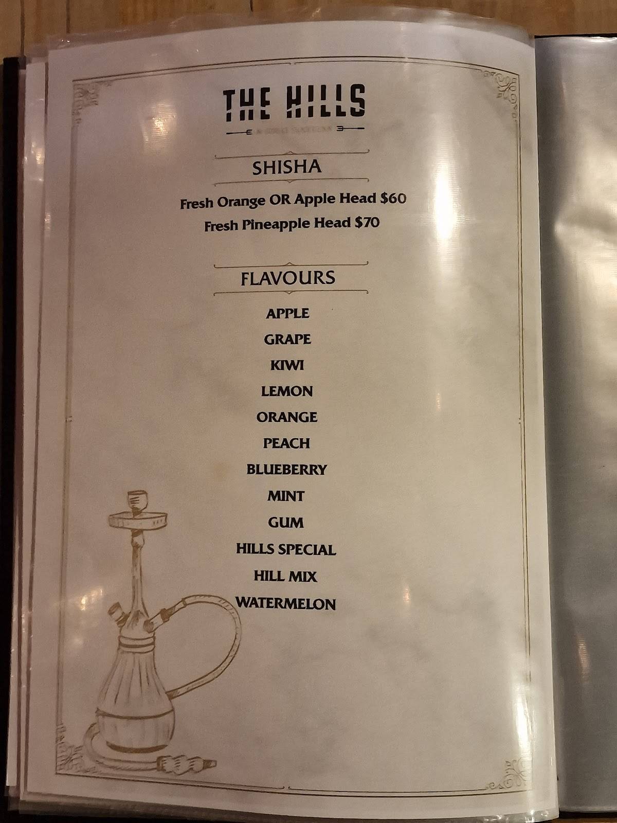 Menu at The Hills Middle Eastern restaurant, Hunters Hill