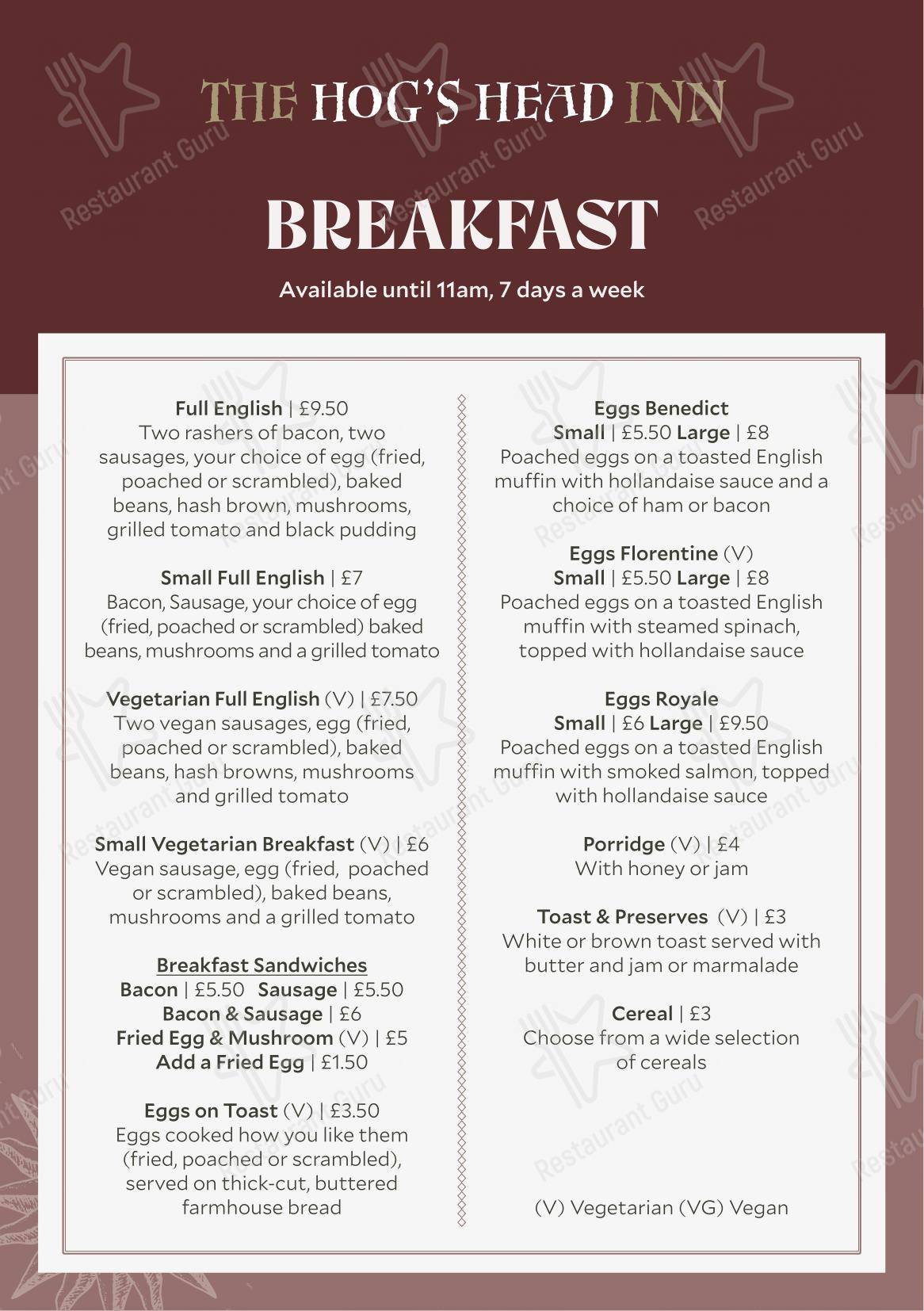 Menu at The Hogs Head Inn Hotel pub & bar, Alnwick