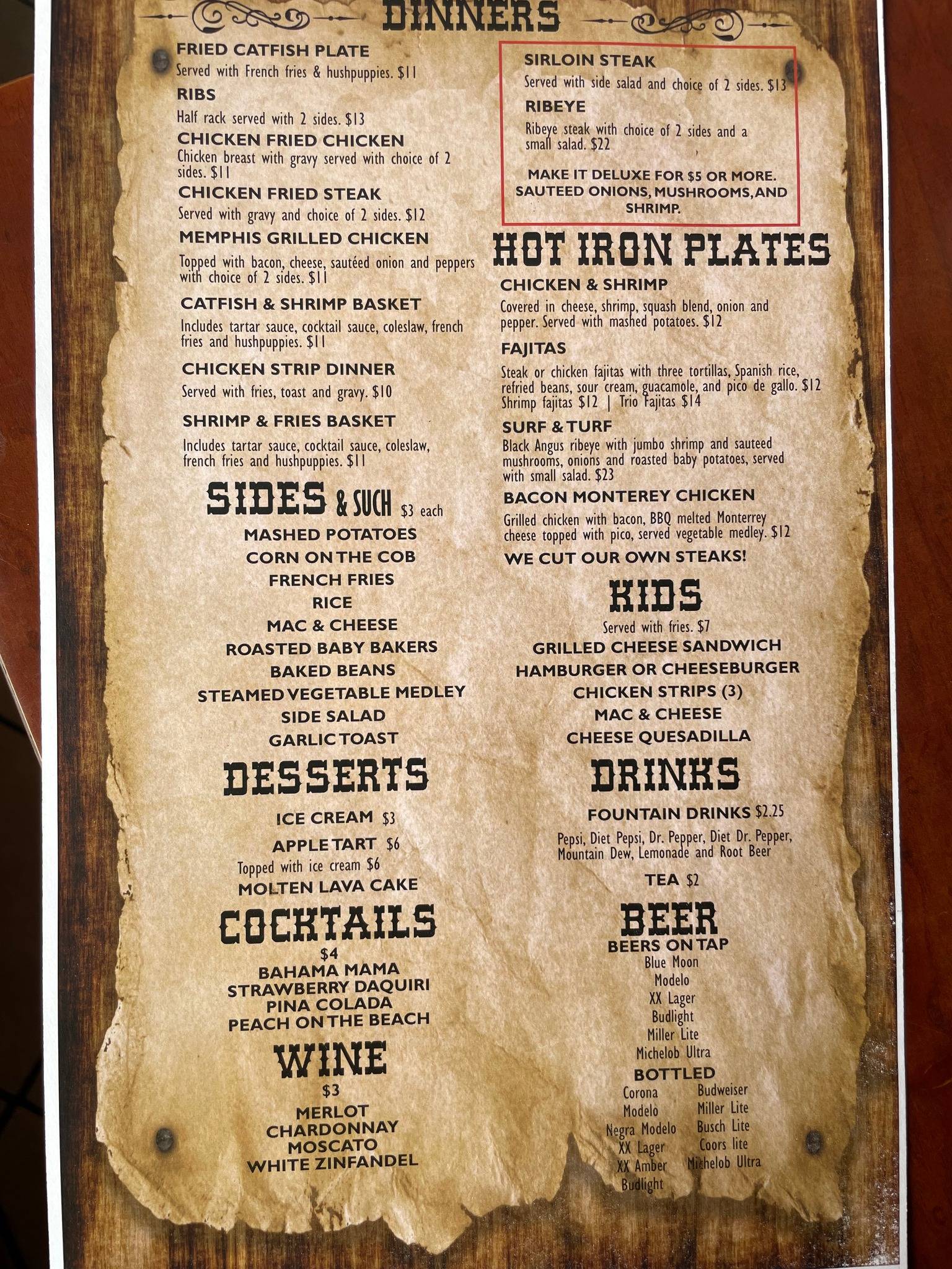 Menu at Horseshoe Grill restaurant, Berryville, 303 W Trimble Ave