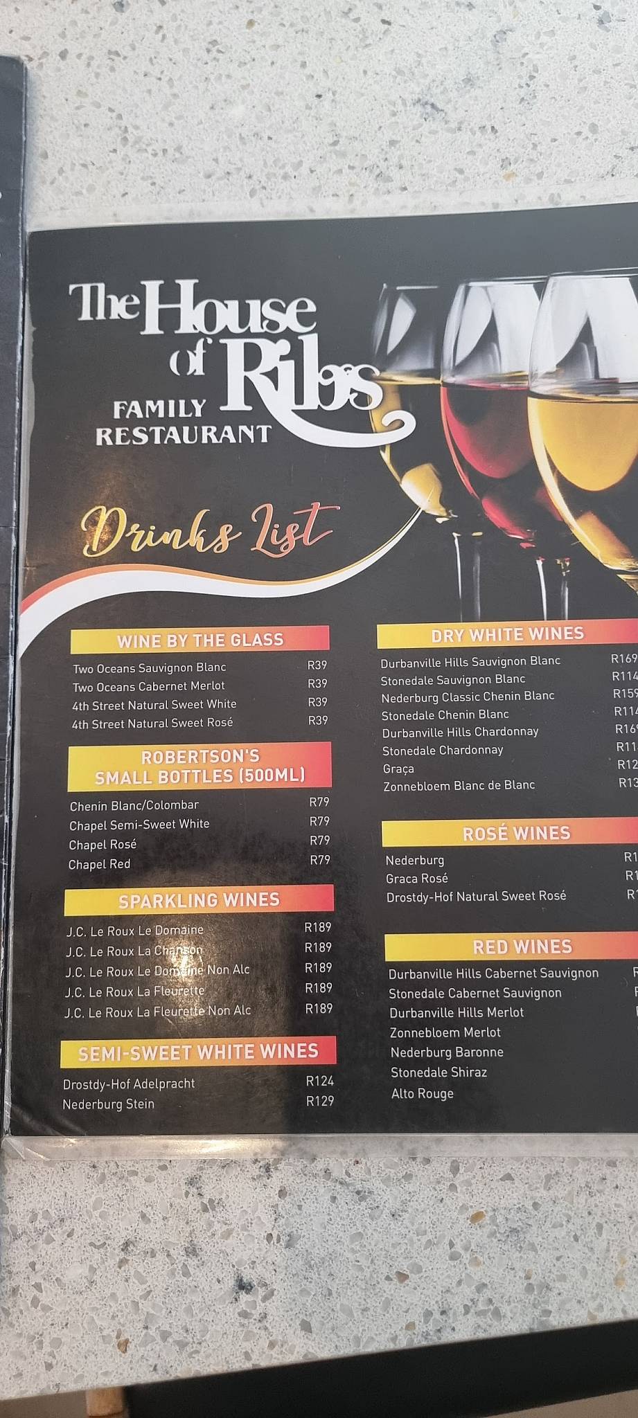 Menu at The House Of Ribs Boksburg restaurant, Boksburg, The Towers Centre